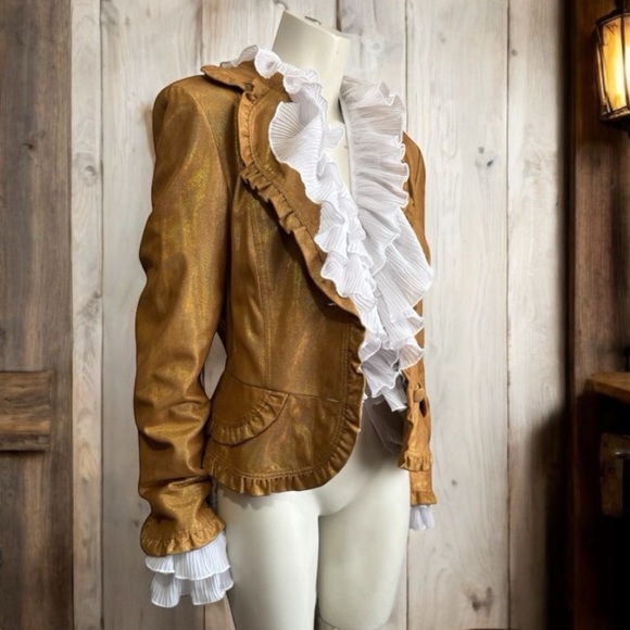 Escada | Jackets & Coats | Escada Gold Metallic Leather Jacket Goat ...